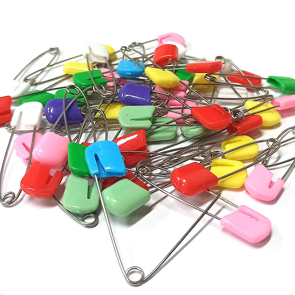 50 Pcs Diaper Pins, Plastic Head Safety Pin with Safe Locking Closures (Colorful)