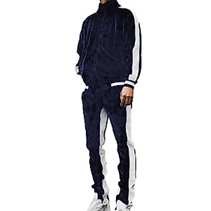 KISSQIQI Velour Tracksuit Mens 2 Piece Velvet Zipper Jacket Drawtsring Waistband Sweatpants Sweatsuits Set Casual Outfits