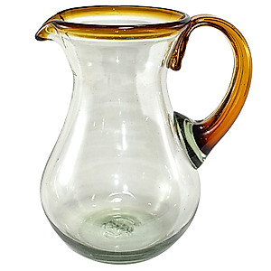 MAREY Mexican Glass Pitcher for Water | Blown Glass | Artisan Handcrafted from Mexico (Amber Rim, 77 Fl. Oz.)