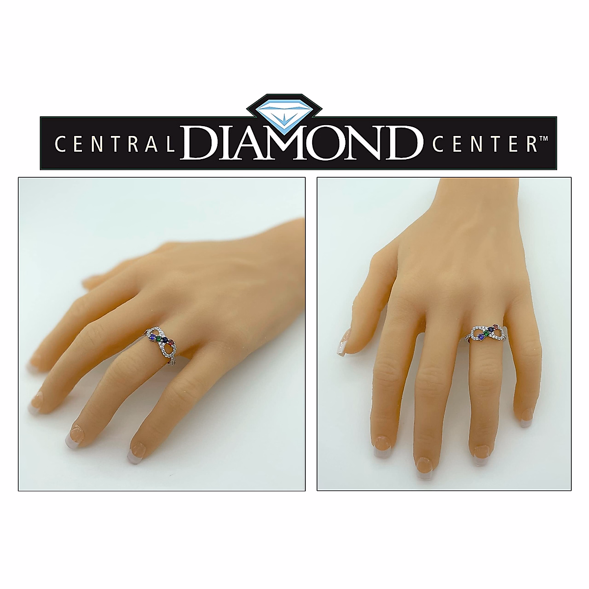 Central Diamond Center Infinity Mothers Ring with 1 to 6 Simulated Birthstones - 14k Yellow - Size 5