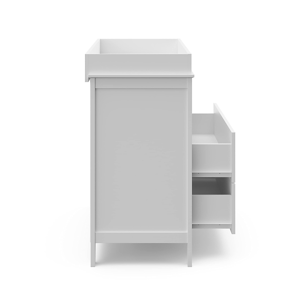 Storkcraft Forrest 2 Drawer Changing Table Chest with Baskets, Attached Changing Topper Fits Standard Size Changing Pad, 2 Drawers and 2 Open Shelves, White