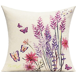 WOKANI Spring Outdoor Throw Pillow Covers 18x18 Set of 4 Decorative Cushion Cases for Patio Bench Couch Sofa Home Garden Decor,Butterfly Flower Floral Ladybug Lavender