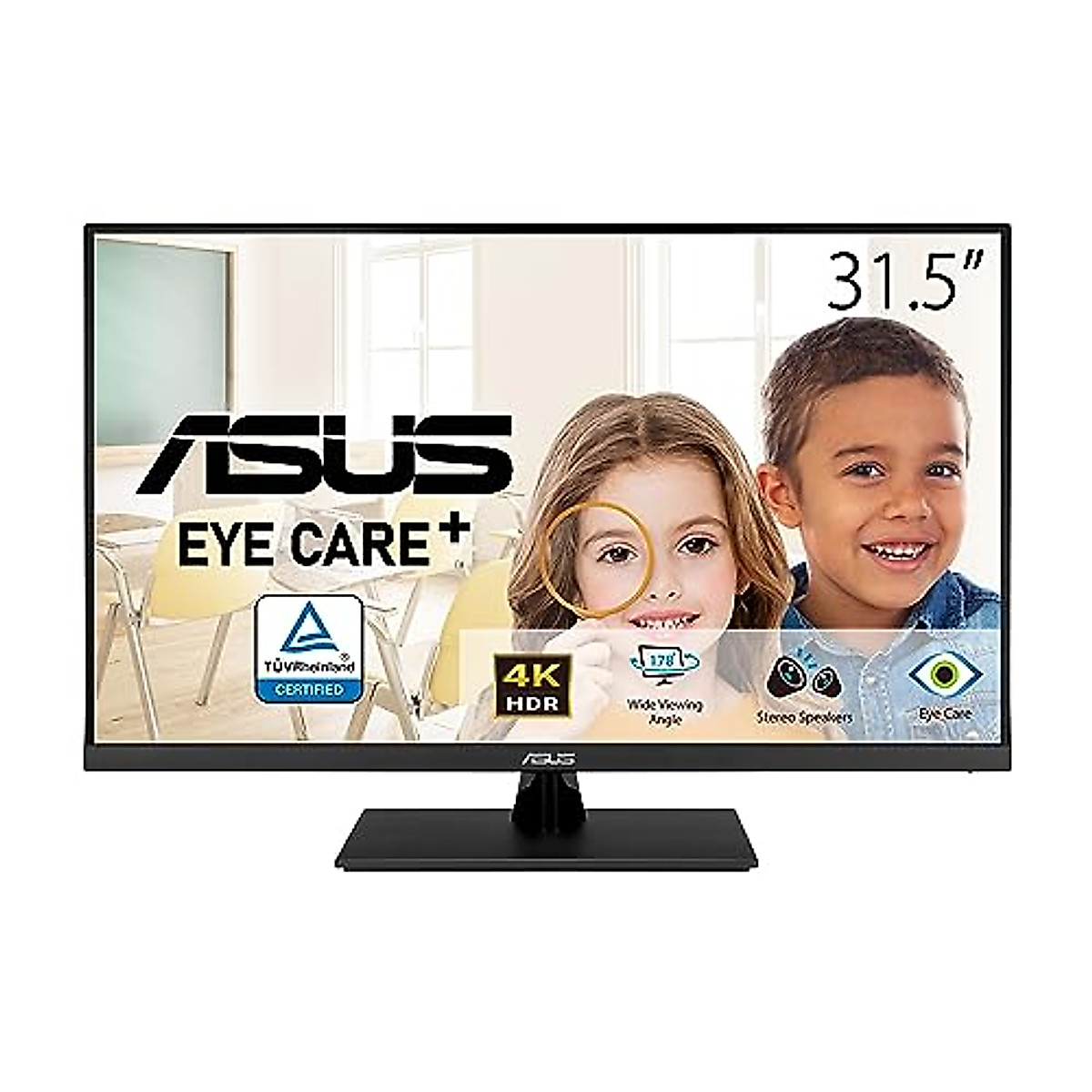 ASUS 31.5” 4K HDR Eye Care Monitor (VP327Q) – UHD (3840 x 2160), 99% sRGB, HDR-10, Adaptive-Sync, Speakers, DisplayPort, HDMI, Flicker Free, Blue Light Filter, VESA Mountable,Black