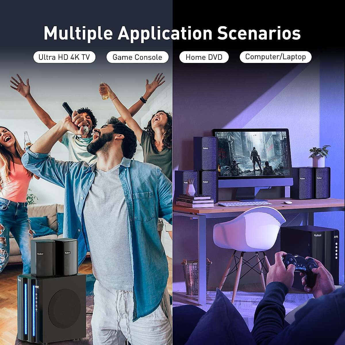 Bobtot Home Theater Systems Surround Sound Speakers - 800 Watts 6.5inch Subwoofer 5.1/2.1 Channel Wired Home Audio Stereo System with HDMI ARC Optical Bluetooth Input for TV