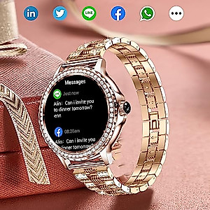 Smart Watches for Women (Answer/Make Call) with Diamonds, 1.3” HD Touch Screen Bluetooth Smartwatch for Android iOS Phones, Fitness Activity Trackers with Heart Rate/SpO2/BP/Sleep Monitor (Gold)