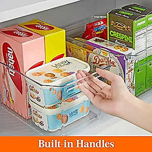 Lifewit 4pcs Large Storage Organizer Bins for Pantry Kitchen, Clear Plastic Storage Basket Set with Handle for Laundryroom Bathroom Cabinet Countertop Organize
