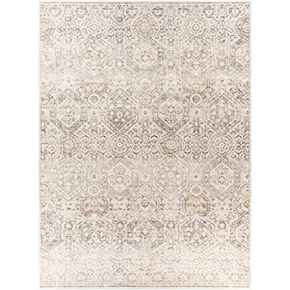 Bluffs Moroccan Farmhouse Living Room Bedroom Dining Room Square Area Rug - Bohemian Style - Boho Vintage Distressed Carpet - Beige, Gray, Brown, Cream - 6'7" Square