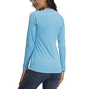 Women's UPF 50+ Sun Protection Long Sleeve Performance Active Top Shirts Fitness Workout Running Sports Leisure T-Shirt (L, Sky Blue)
