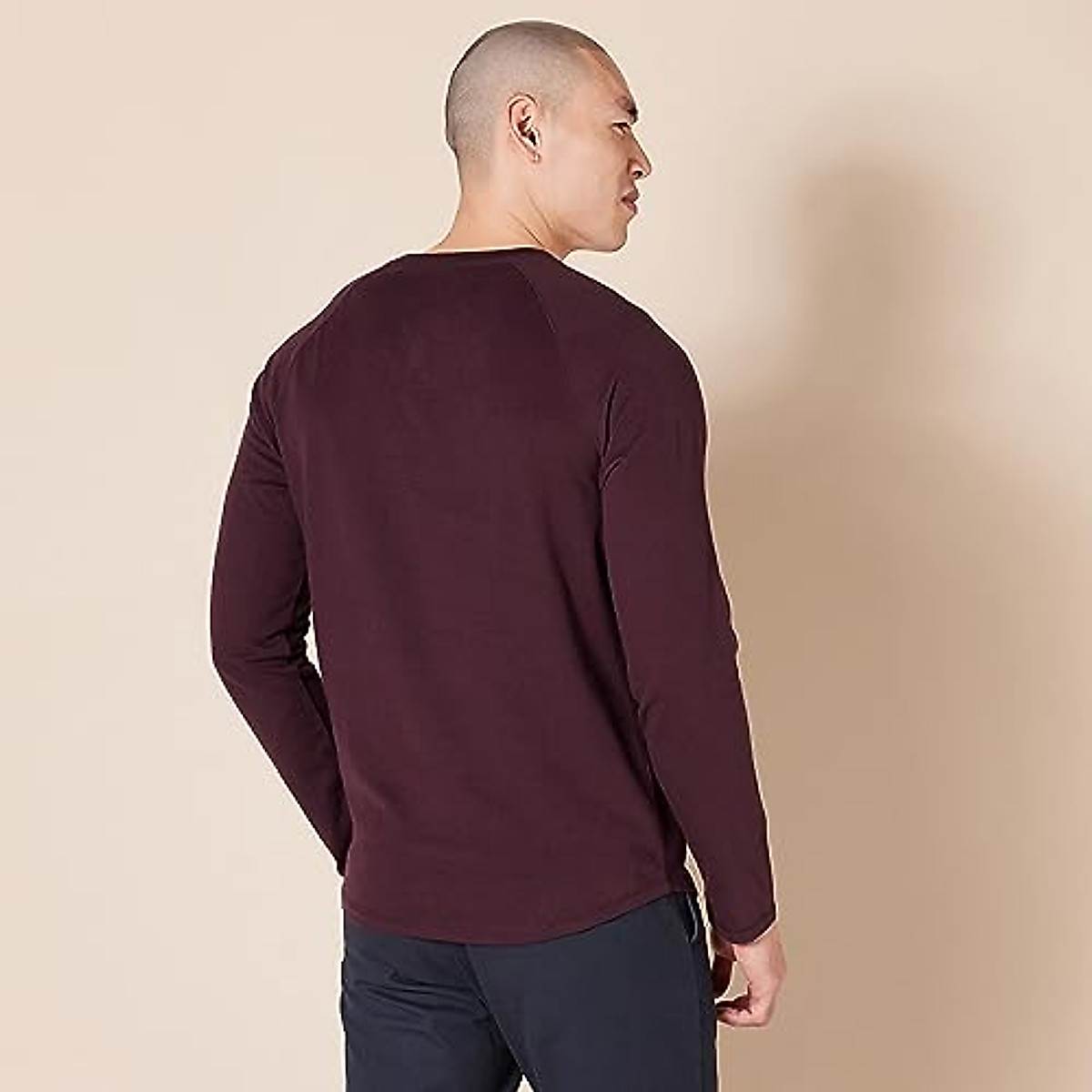 Amazon Essentials Men's Slim-Fit Long-Sleeve Henley Shirt, Burgundy, Large