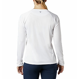 Columbia Women's Standard PFG Tidal Tee II Sun Protection Long Sleeve Shirt, White/Cirrus Grey Logo, Small