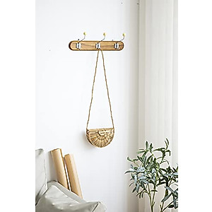 RULER TRUTH Handwoven Bamboo Bag Natural Shoulder Bag with Leather Straps Women's Handmade Straw Purse