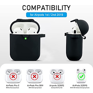VOTILE Secure Lock Silicone Case Compatible with AirPods Case 1 & 2 with Bling Keychain, Soft Protective Earpod Case Cover Earbuds Cases Women Girls for Apple Air Pod 2 Case - Black