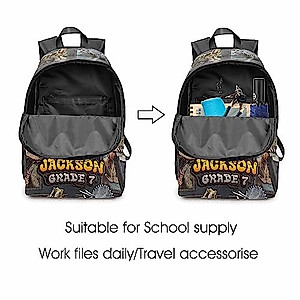 InterestPrint Customized Boys Bookbag with Lunch Bag, Personalized Grey Framed Dino Knapsack Backpack Custom Backpack and Lunch Box for Son Grandson Nephew Birthday