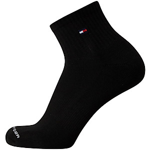 Tommy Hilfiger Mens Athletic Socks Cushion Quarter Cut Ankle Socks (12 Pack), Size 7-12, Black Flag
