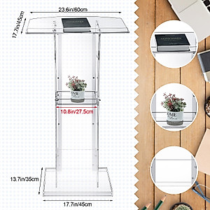 Geetery Acrylic Clear Podium Stand Church Podium Pulpit with Storage Shelf Classroom Pulpits for Conference Lectern for Church Speeches Weddings Professional Presentation Debate (White,43 Tall)