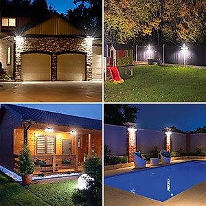 daphino Solar Lights Outdoor, 2500LM 252LEDs Solar Motion Lights Outside, 3 Head 355° Wide Angle Street Area Lights, IP67 Waterproof Spot Lights with 7.9 * 3.5in Tempered Glass Solar Panel(2 Pack)