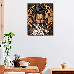TUMOVO Paint by Number for Adults, African Girls Abstract Paint by Numbers, Lucky Girl Paint by Numbers for Adults Beginner, Flower Braids Girl Flower Picture Oil Painting Canvas Wall Art “16x20”