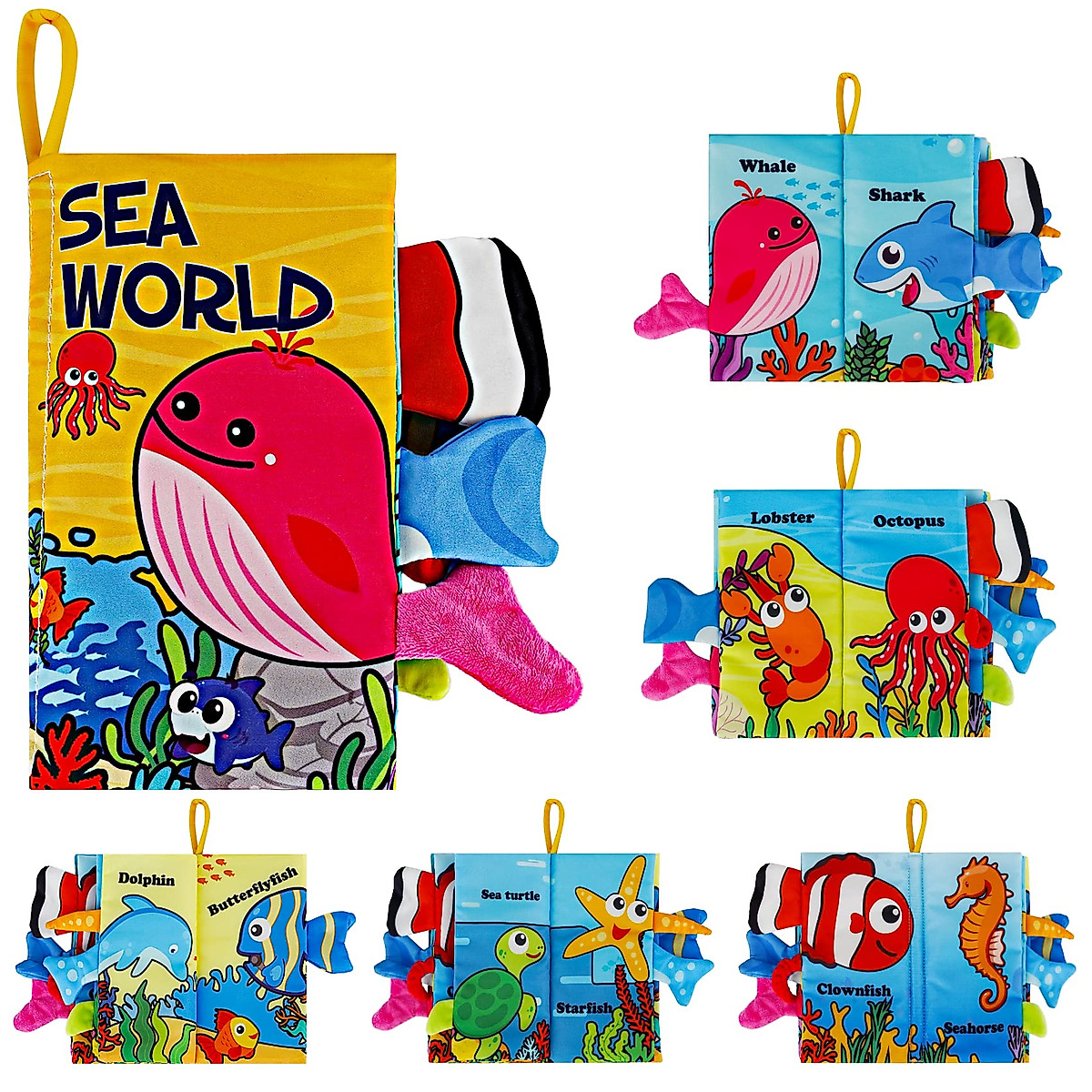 Jupizia Baby Books Toys, Touch and Feel Crinkle Soft Sensory Cloth Books for Babies, Newborns & Infants, Tails Toys Gifts for Boys & Girls