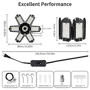 LED Garage Light with 6 Adjustable Panels, 16000 LM Plug in Linkable LED Shop Light, 160W 6500K Deformable Garage Lights Ceiling Led Light Fixtures with Built-in ON/Off Switch(1 Pack)