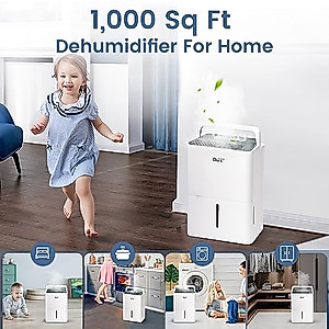 DuraComfort Dehumidifiers For Home With Hose,Up to 1000 Sq.Ft Dehumidifier for Basement Bedroom Bathroom,Suitable for various small rooms,white