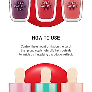 ETUDE Dear Darling Water Gel Tint Ice Cream (RD308 Honey Red) (21AD) | Vivid High-Color Lip Tint with Minerals and Vitamins from Soap Berry Extract to Moisture Your Lips