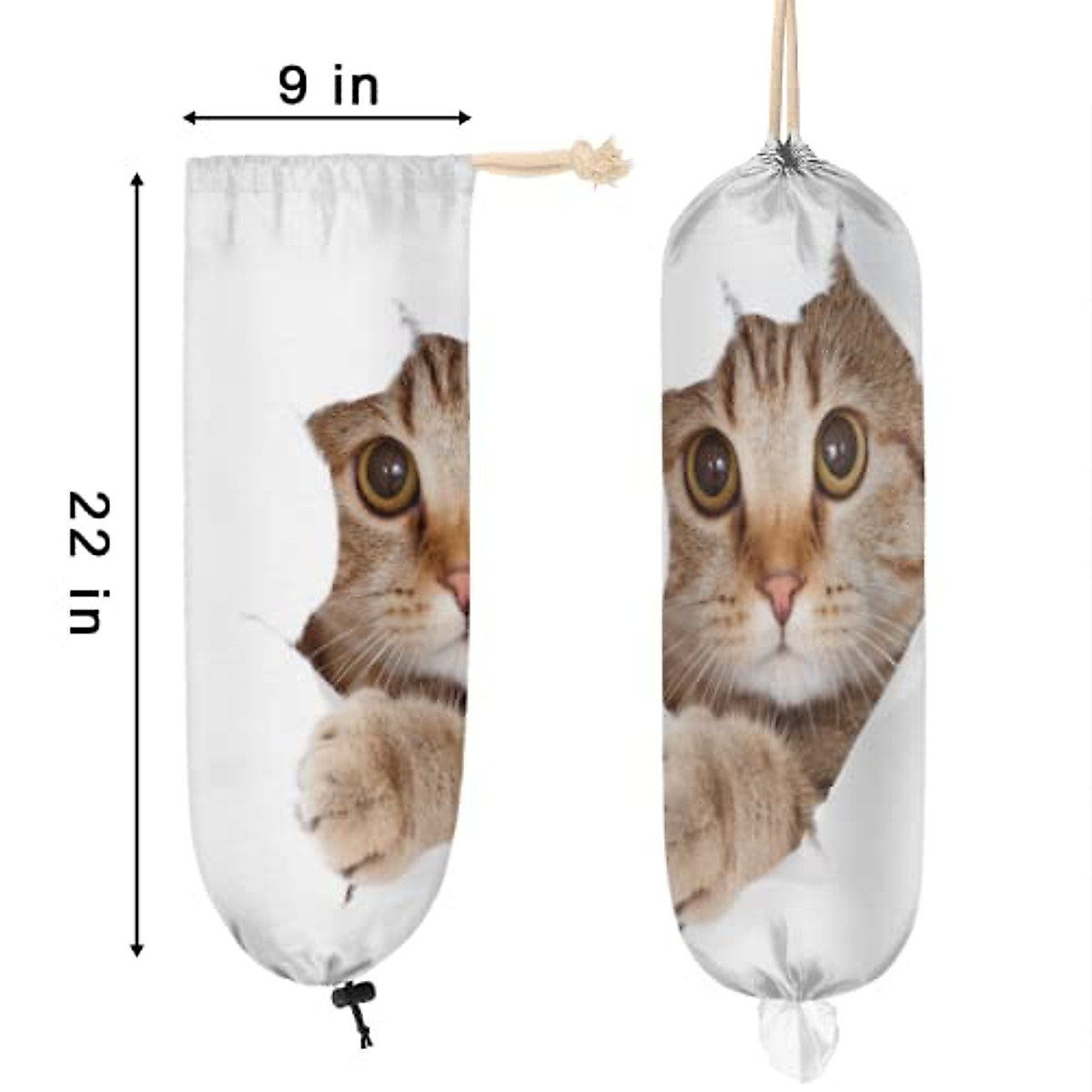 Plastic Bag Holder Hanging Cute Cat Grocery Bag Organizer Kitchen Plastic Bag Storage/Garbage Shopping Bag Trash Bags Dispenser for Farmhouse Kitchen Home Decor