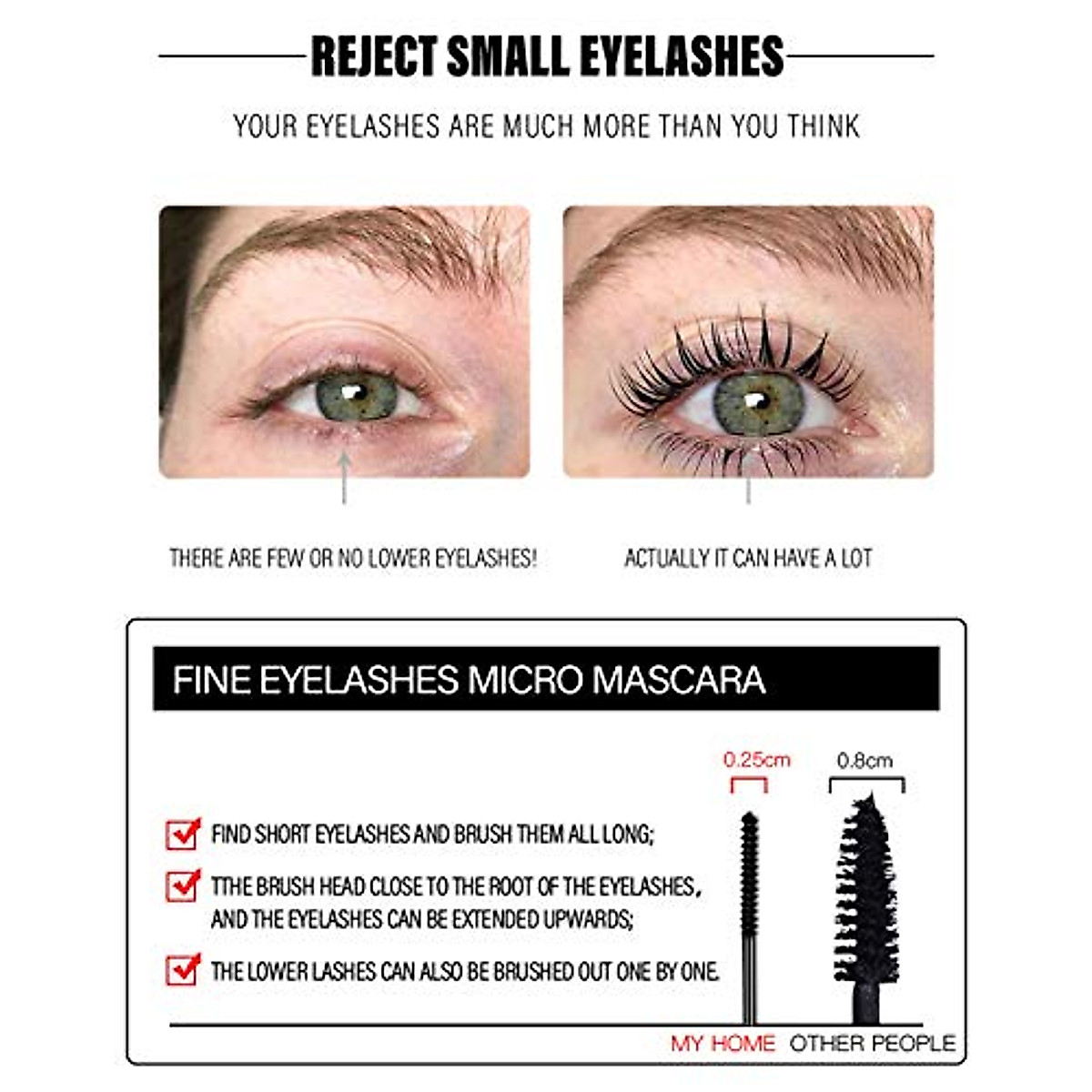 2PCS Ultra Fine Black Mascara,Skinny Mascara,Catching tiny eyelashes,No clumping(2.5mm Diameter)