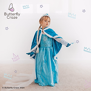 Butterfly Craze Snow Princess Kids Cape with Hood - A Gorgeous Ice Blue Children's Warm Winter Wrap Shawl Perfect for Your Toddler's Adventure, Pretend Play & Dress up Costume, Cape Only, XL 7-8yrs