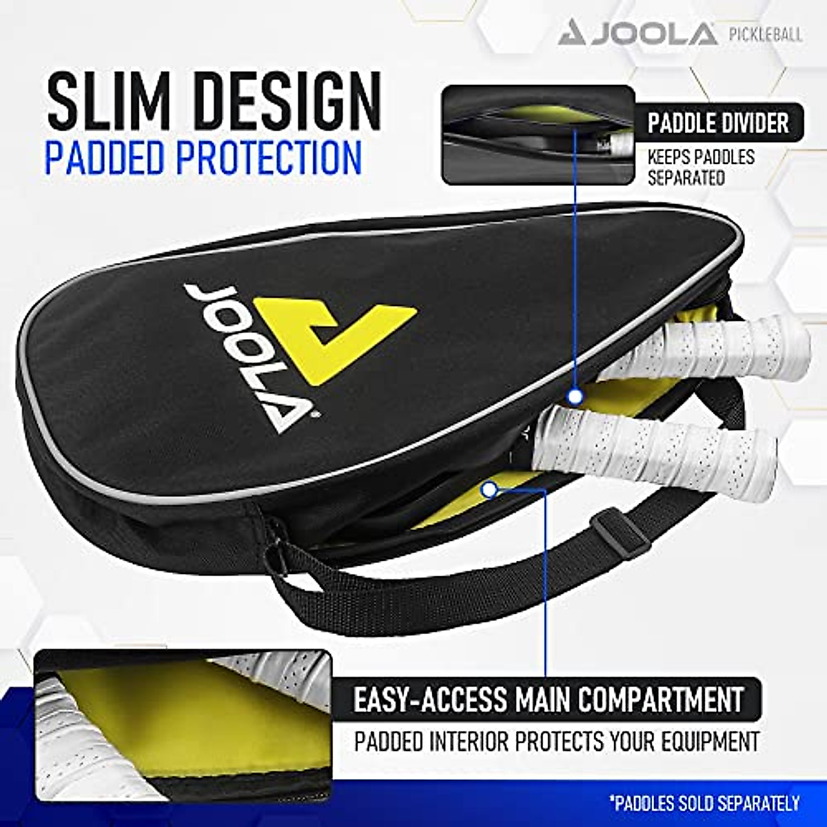 JOOLA Vision Duo Pickleball Bag - Fits Pickleball Set of 2 Paddles and 2 Pickleball Balls - Features Tuck Away Fence Hook, Secure Ball & Accessory Zipper Pocket, and Sleek Flat Panel Design