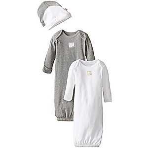 Burt's Bees Baby Unisex Baby Sleeper & Hat Set, One Size, 0-6 Months, 100% Organic Cotton infant and toddler nightgowns, Cloud/Heather Grey, 2-Pack US