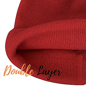 lycycse Womens Beanies for Winter Cuffed Beanie Hats with Smile Face Patch Knit Acrylic Slouchy Beanie Ski Hat Warm Skull Cap Red