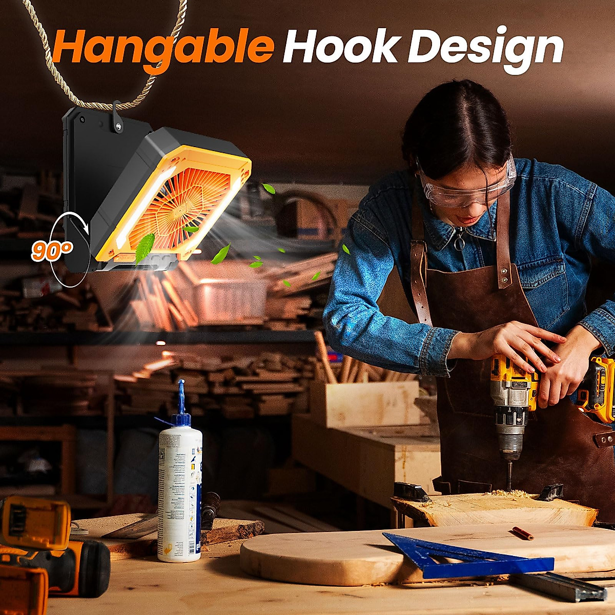 20000mAh Rechargeable Solar Powered Portable Fan with Led Lantern, 3 Speeds Cordless Battery Operated Camping Fan with PowerBank,Timer, Hangble & Quiet Desk Fan for Tent Hurricane Worksite (Orange)