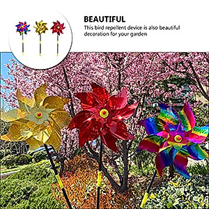 Cabilock 3pcs Outdoor Bird Repellent Pinwheel Tool Rainbow Pinwheels Wind Spinners Kids Windmill Children Toy Garden Windmills Whirl Pinwheels for Party Favors Outdoor Lawn Decorations