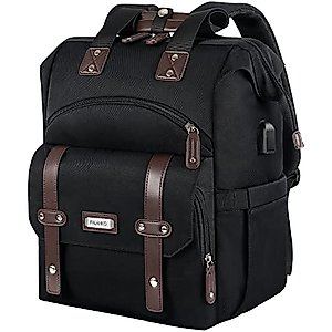 FALANKO Laptop Backpack For Women, Work Doctor Teacher Nurse Wide Open College 17.3 Inch Laptops Backpack Purse with USB Charging Port, Travel Water Resistant RFID Computer Bag for Men Women Black