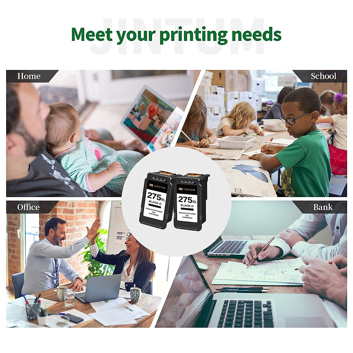 JINTUM Remanufactured PG-275XL Ink Cartridge Replacement for Canon 275 Ink Cartridges for Canon PIXMA TS3522 TR4720 TS3520 Printer (2 Black)