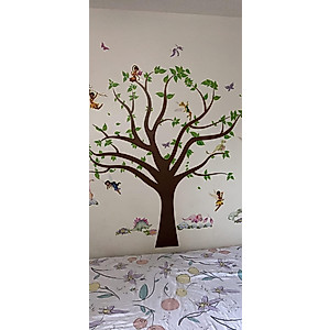 Amaonm Removable Cartoon Giant Brown Tree Wall Decals DIY Leaves Wall Sticker Peel and Stick Wall Decor for Nursery Kids Girls Nursery Room Bedroom Living Room Offices Kindergarten Decoration(Tree)