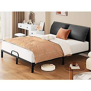 YITAHOME Queen Size Metal Bed Frame with Pu Leather Upholstered Headboard,Platform Bed Frame with Steel Slats Support,Non-Slip Device,No Box Spring Needed,Extra Under-Bed Space,Easy Assembly,Black