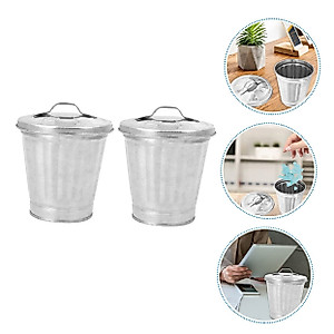 jojofuny Mini Iron Trash Can, Galvanized, As Shown