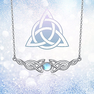 Dreamboat Celtic Knot Necklace for Women Irish Necklace 925 Sterling Silver Moonstone Necklace Celtic Pendant Necklaces Good Luck Celtic Irish Jewelry Gifts