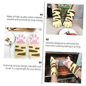 1 Pair Microwave Gloves Mittens Kids Cat Paw Oven Mitts Silicone Mitts Cooking Pinch Grips Grilling Mitts Christmas Oven Mitts Cotton Pot Holder Kitchen Tools Gloves