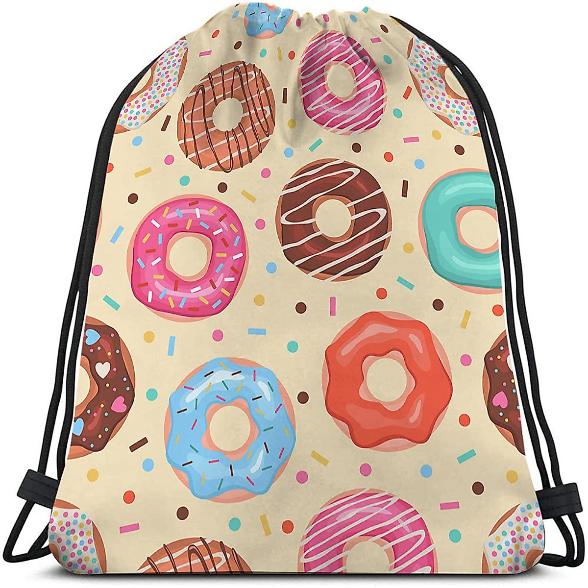 Beabes Donuts Drawstring Bags Backpack Bag Colorful Doughnuts Chocolate Blue Pink Donuts Sweet Food Dessert Sport Gym Sack Drawstring Bag String Bag Yoga Bag for Men Women