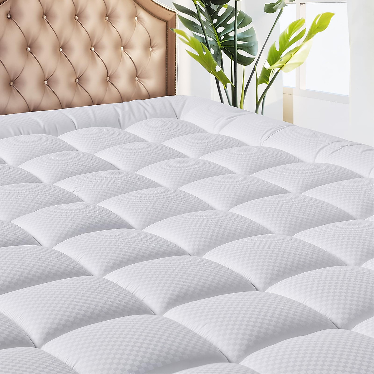 MATBEBY RV Short Queen Mattress Pad - Cooling Breathable Mattress Topper, Quilted Fitted Mattress Protector, Pillow Top Mattress Cover with 8-21" Deep Pocket, Soft, Machine Washable, White, 60"x75"