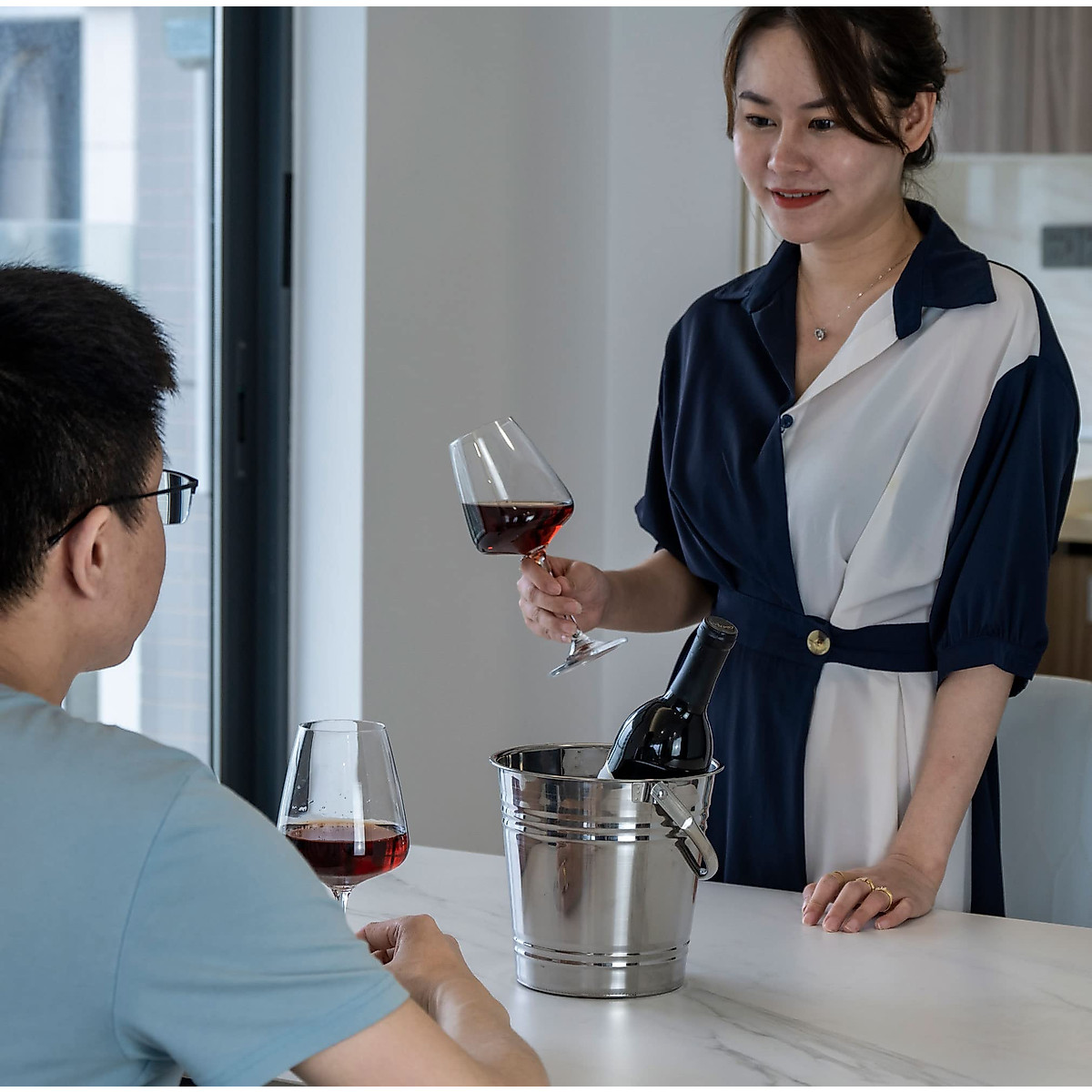 Ice Bucket Insulated Stainless Steel Keep Ice Frozen Longer Ideal for Cocktail Bar, Parties, Chilling Wine, Champagne - 3 Liter (Stainless Steel)