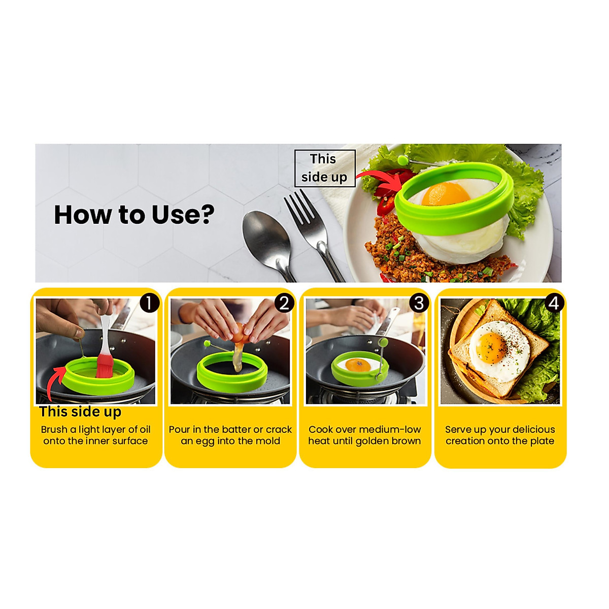 Silicone Egg Rings Set - Nonstick Ring Pops and Pancake Moulds for Perfect Egg Frying, Pancakes, Omelettes, Sandwiches, and More - Round, Heart, Flower, and Star Shapes for Creative Breakfasts