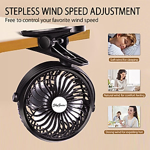 BRIGENIUS Battery Operated Stroller Fan, Portable Clip on Mini Desk Fan with 2600mAh Rechargeable Battery, USB Powered Clip Fan for Baby Stroller Office Outdoor Travel