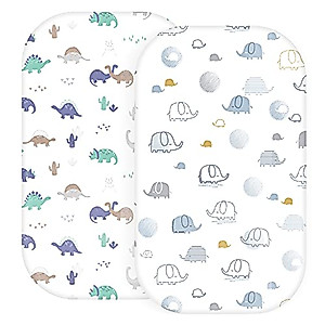 AMKE Bassinet Fitted Sheet,2 Pack,Rectangle and Oval Baby Bassinet Fitted Sheets,100% Cotton Nursery Bedding,Fits AMKE Sleeper Crib Mattress (Animals)