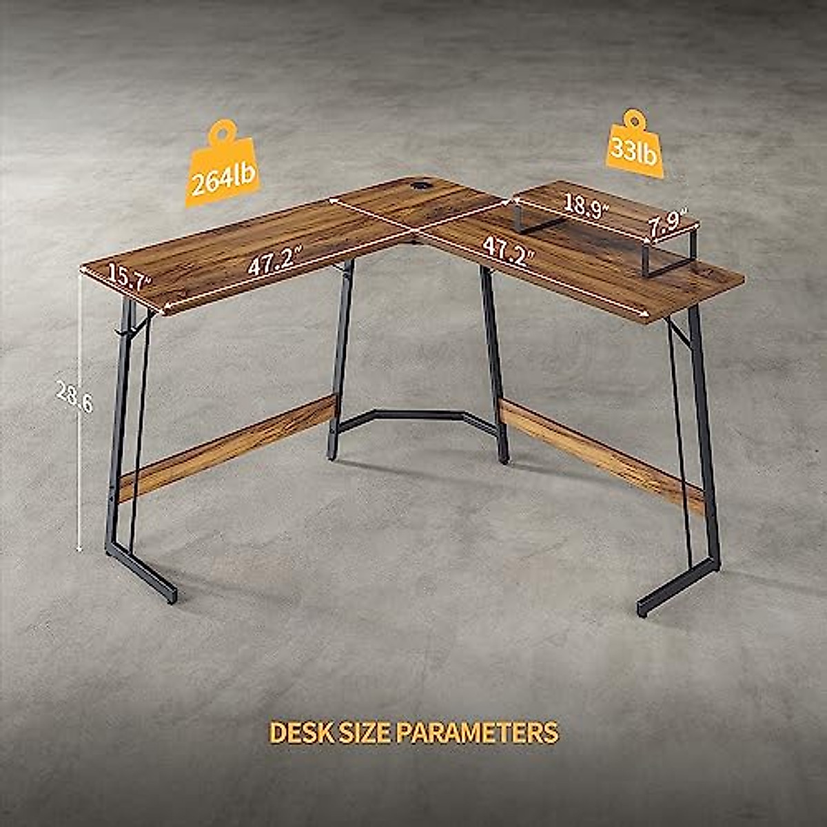 BANTI L Shaped Desk, Computer Gaming Desk, Home Corner Desk, Office Writing Workstation with Large Monitor Stand, Space-Saving, Easy to Assemble, Brown