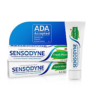 Sensodyne Fresh Mint Sensitive Toothpaste, ADA Accepted Toothpaste for Cavity Prevention and Sensitive Teeth Treatment - 4 Ounces (Pack of 2)