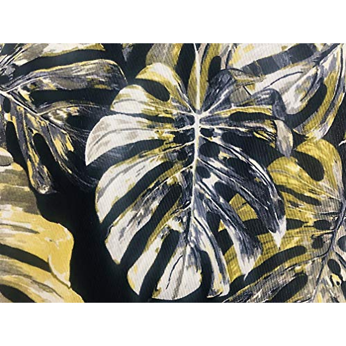 Black & Green Palm Banana Leaf Print Fabric Tropical Leaves Cotton Curtain Material Upholstery - 55 inches Wide (Sold by The Yard)