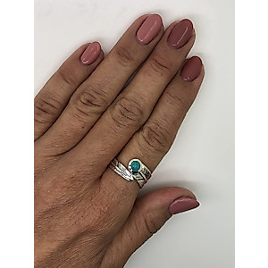 Koral Jewelry Synthetic Turquoise Adjustable Tribal Feather Ring 925 Sterling Silver US Size 6 7 8 9 (9)